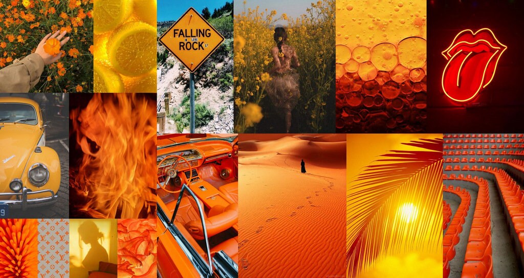 Yellow and Orange Aesthetic Wall Collage Kit 75 Pcs Printable Wall ...