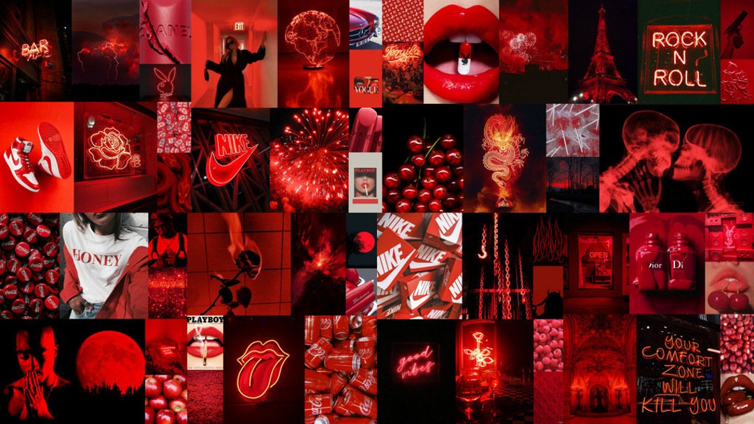 Red Aesthetic Wall Collage Kit 60 Pcs Printable Reddish Bougee Collage ...