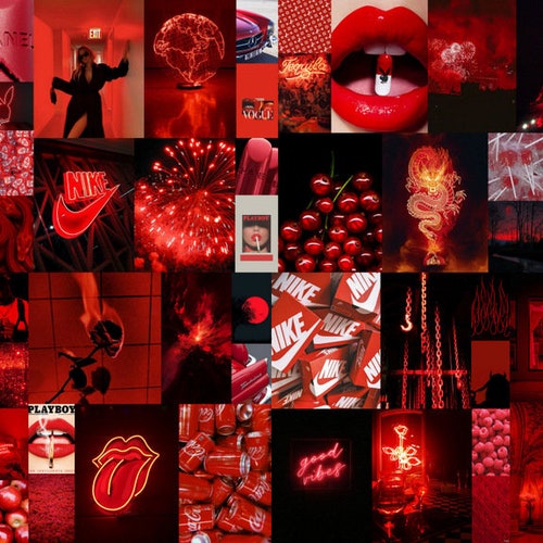 Red Aesthetic Collage Wall Kit Neon Red Collages Printable - Etsy