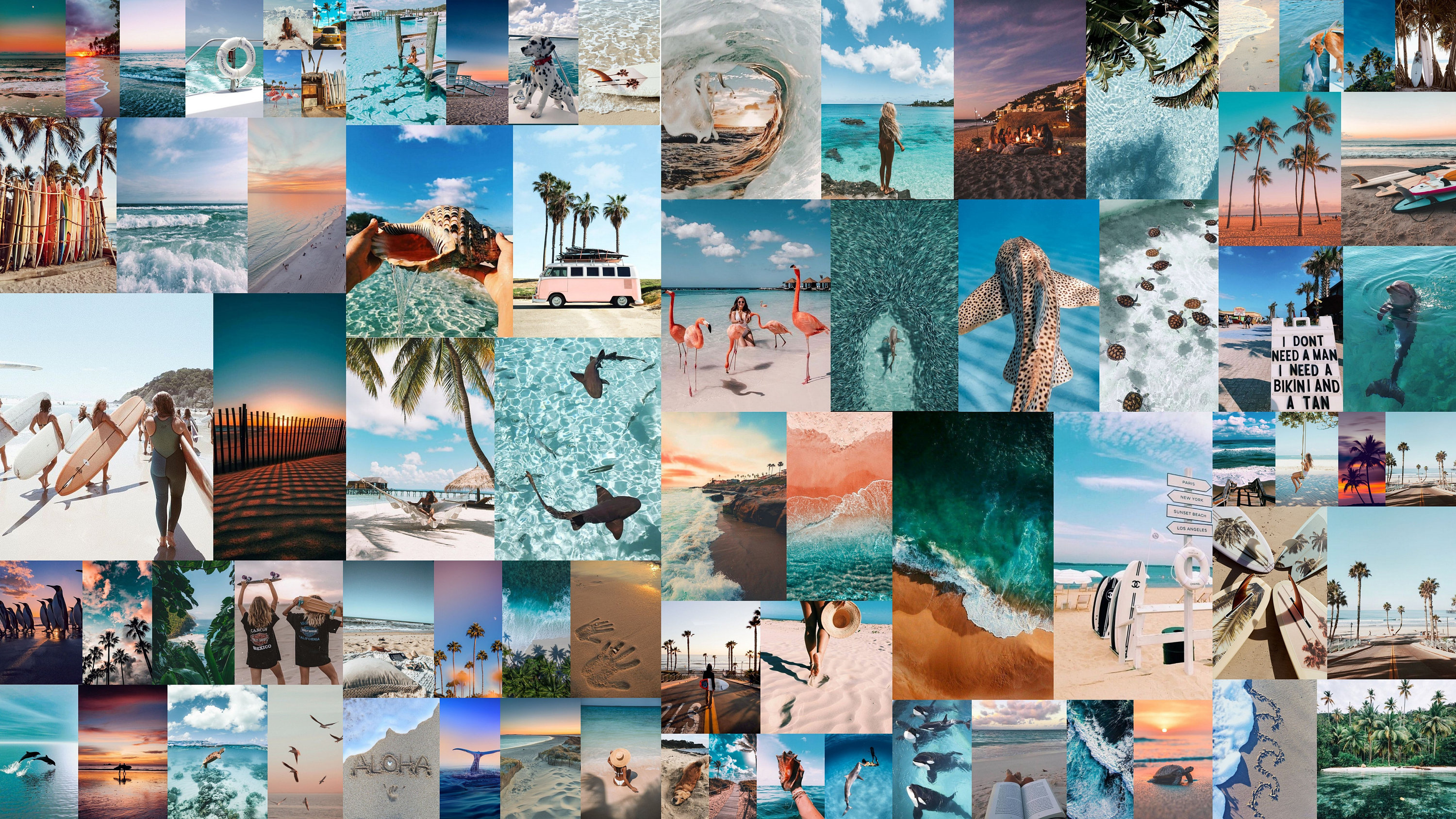 Beach Aesthetic Wall Collage Kit 70+pcs Printable Beachy Bougee Collage ...