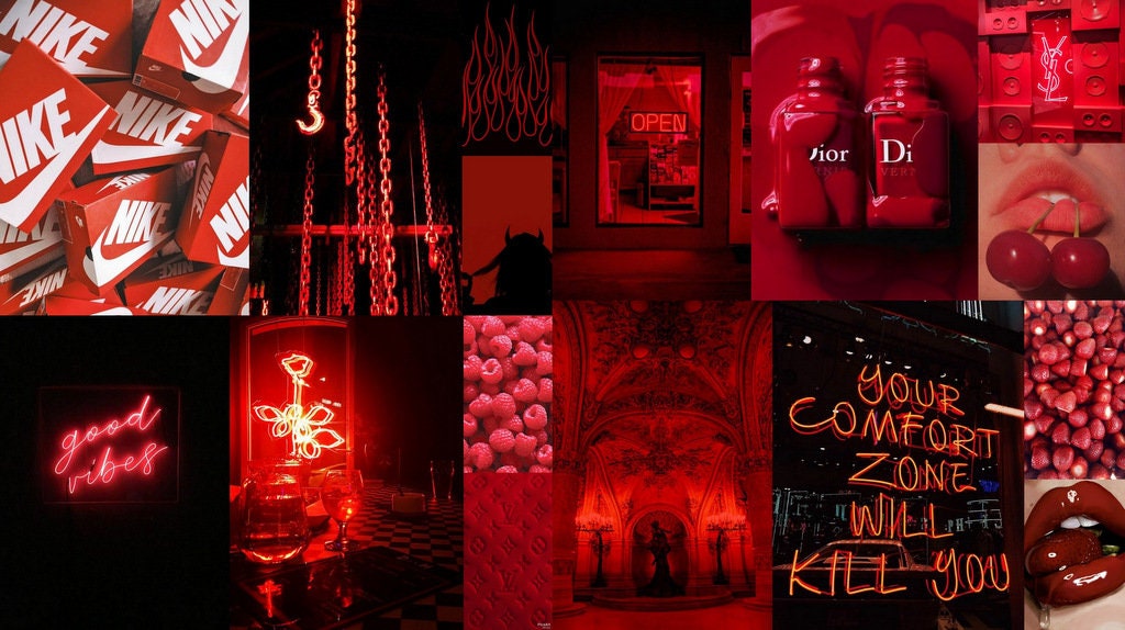 Red Aesthetic Wall Collage Kit 60 Pcs Printable Reddish Bougee Collage ...