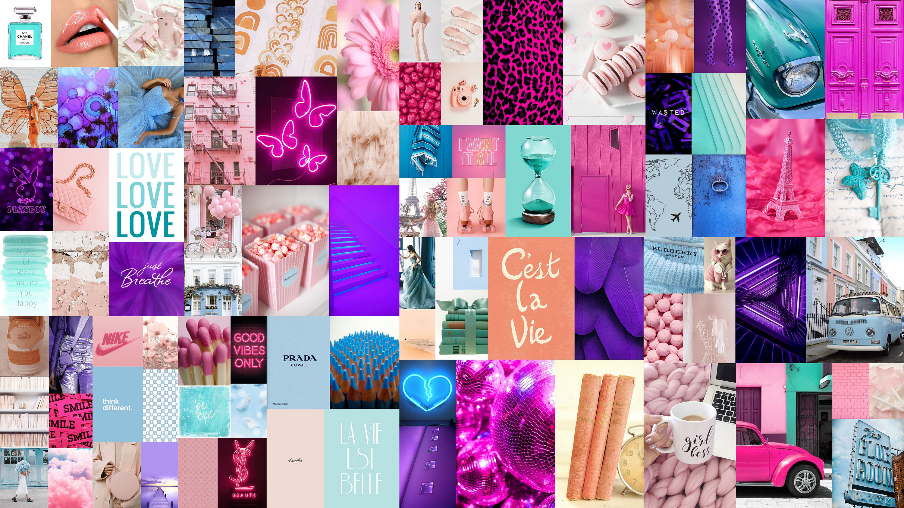 Mix Colors Aesthetic Wall Collage Kit 85pcs Printable Color Mix Blue ...