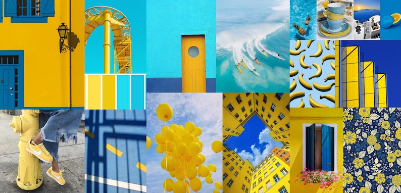 Blue Yellow Aesthetic Wall Collage Kit 100pcs Printable Blue Klein and ...