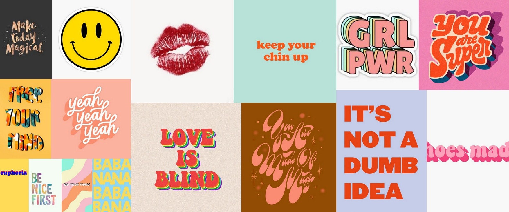 Words and Quotes Aesthetic Wall Collage Kit 90+ Pcs Printable Colorful ...