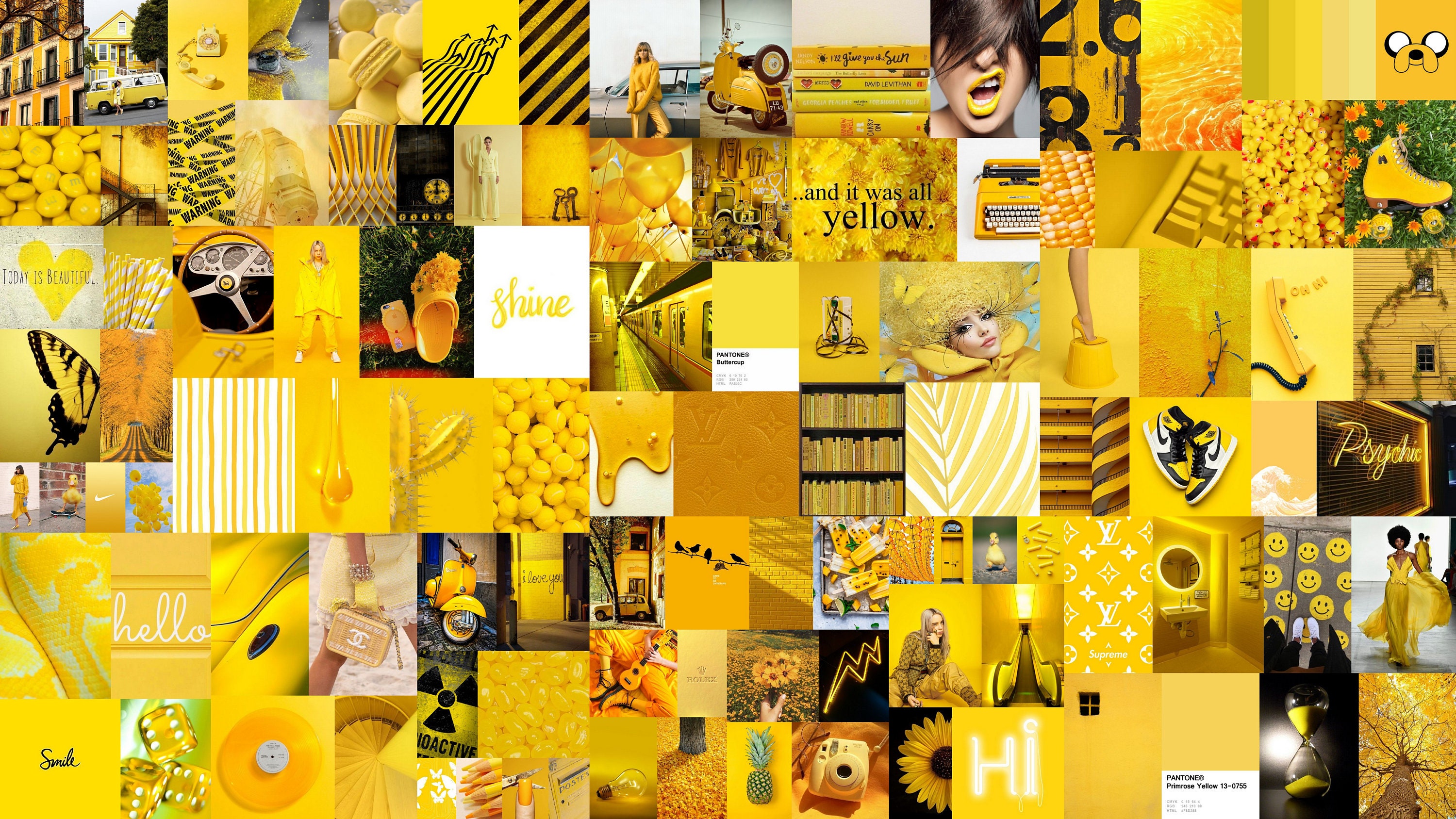 Yellow Aesthetic Wall Collage Kit 100pcs Printable Mellow Yellow to ...