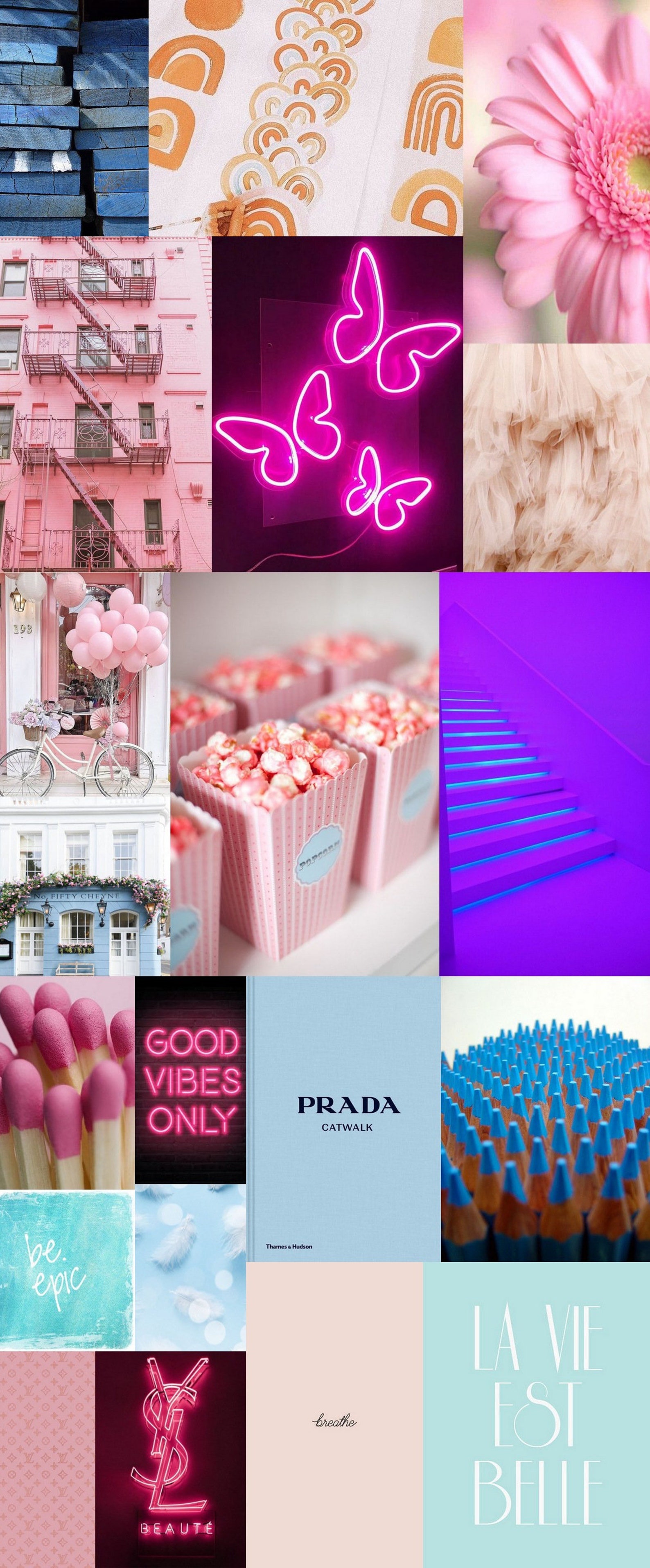 Mix Colors Aesthetic Wall Collage Kit 85pcs Printable Color Mix Blue ...