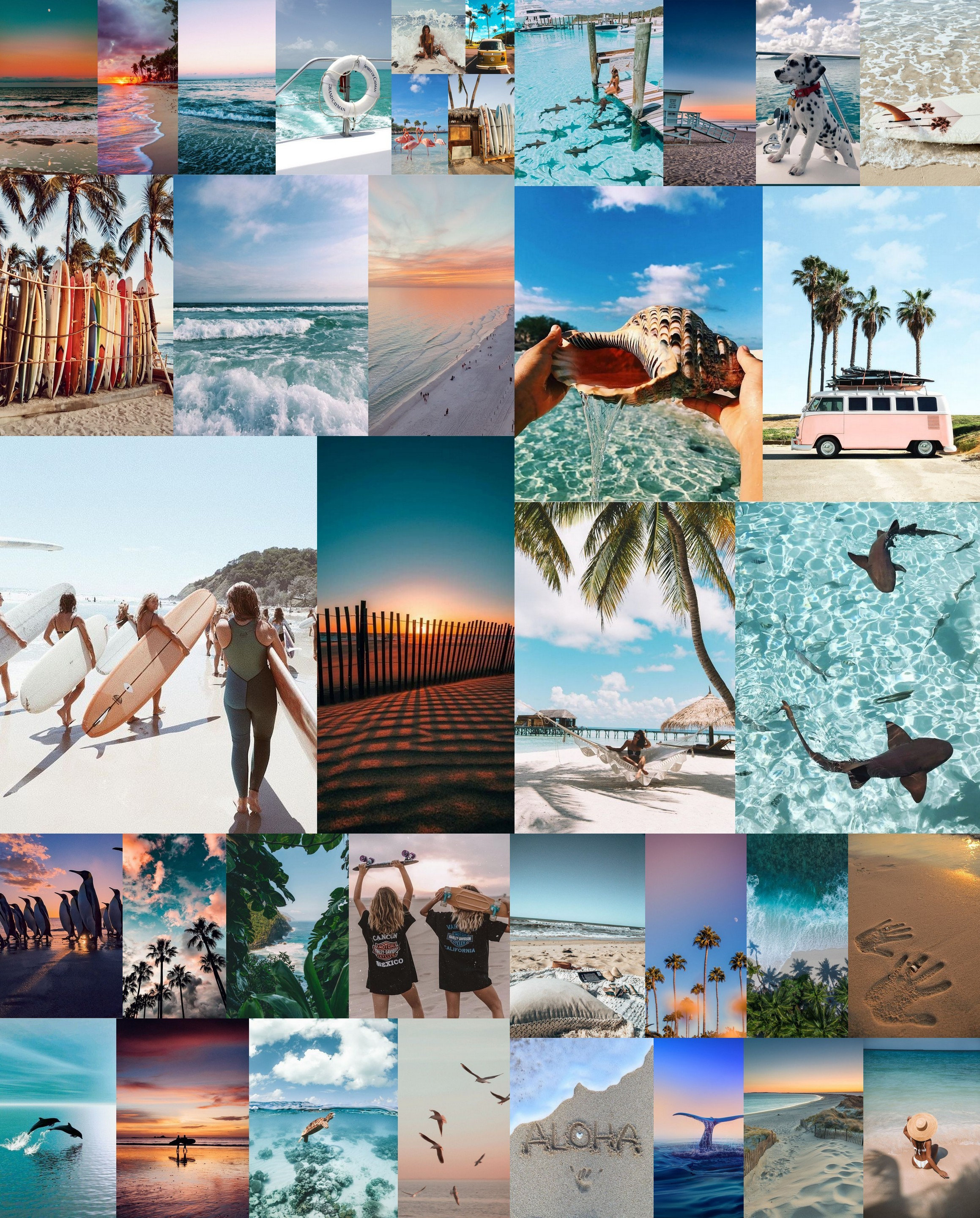 Beach Aesthetic Wall Collage Kit 70+pcs Printable Beachy Bougee Collage ...