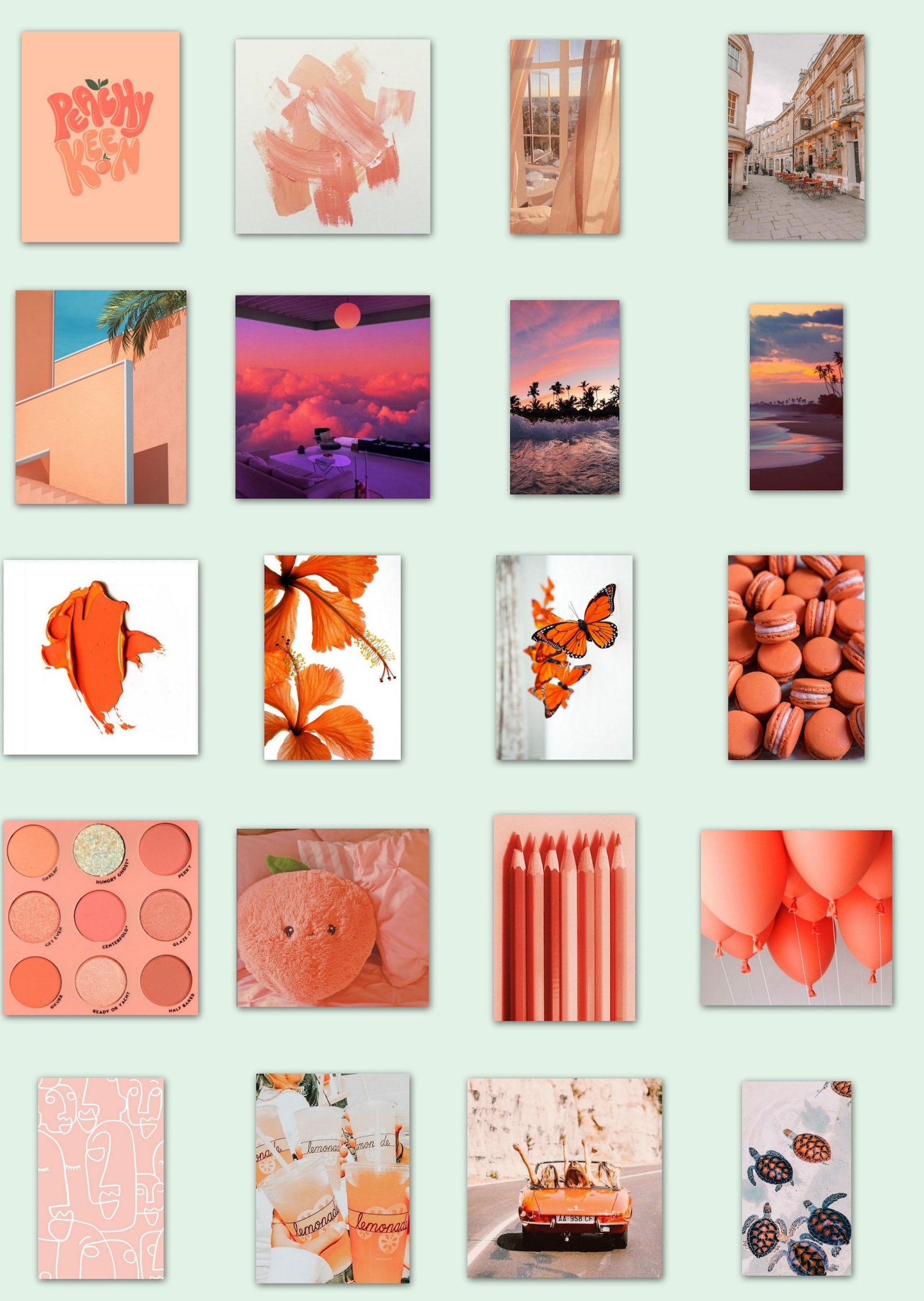 Bougee Peachy Aesthetic Wall Collage Kit 50pcs Printable Peach Collage ...