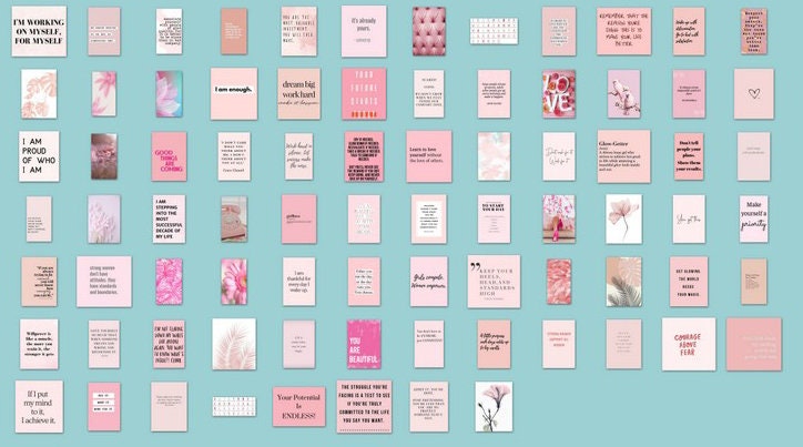Pink Quotes Aesthetic Wall Collage Kit 75 Pcs Printable Pinky Fun Cute ...