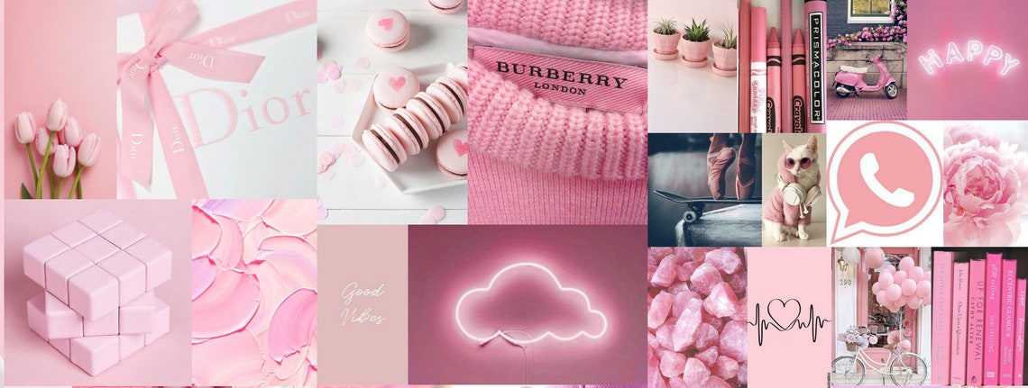 Baby Pink Aesthetic Wall Collage Kit 100pcs Printable Bougee Pinky ...