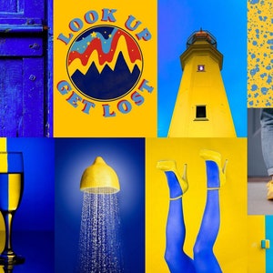 Blue Yellow Aesthetic Wall Collage Kit 100pcs Printable Blue Klein and ...
