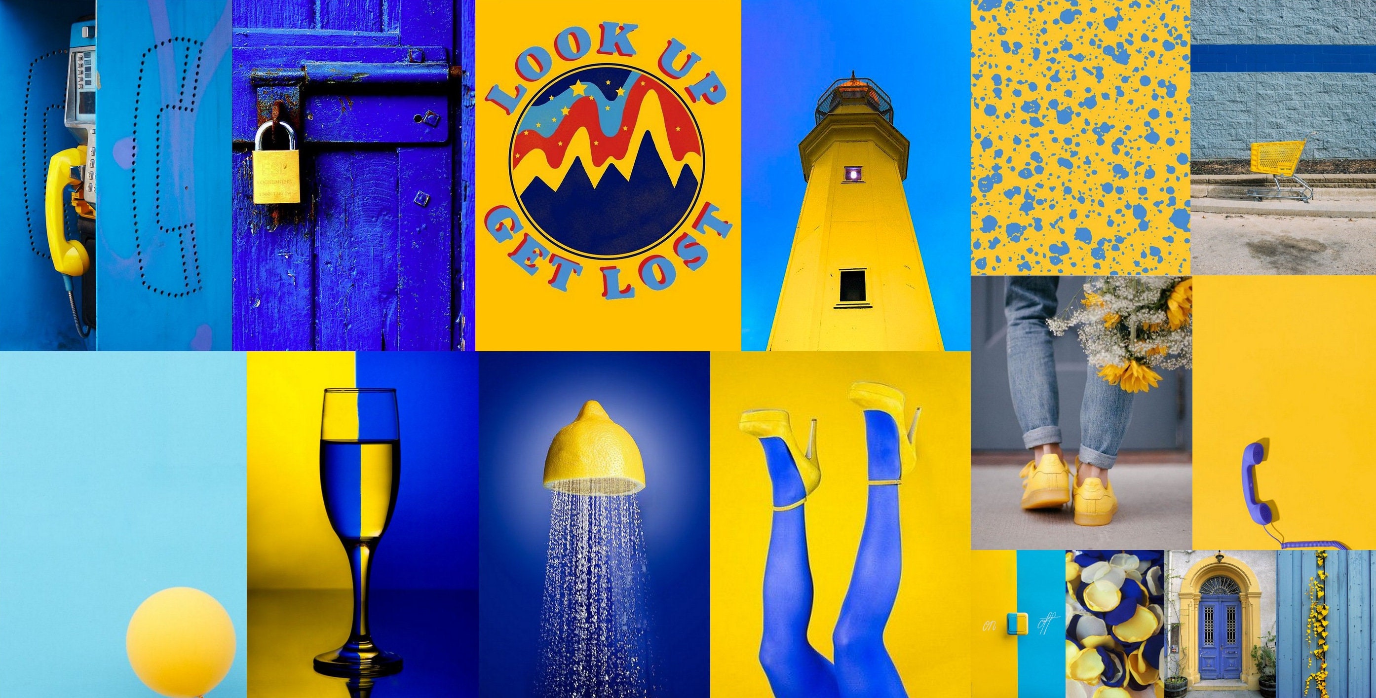 Blue Yellow Aesthetic Wall Collage Kit 100pcs Printable Blue Klein and ...