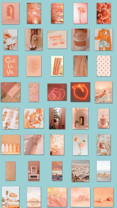 Peachy Aesthetic Wall Collage Kit 100pcs Printable Peach Blush Sweet - Etsy