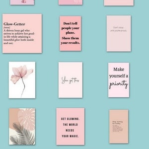 Pink Quotes Aesthetic Wall Collage Kit 75 Pcs Printable Pinky Fun Cute ...