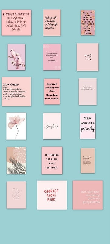 Pink Quotes Aesthetic Wall Collage Kit 75 Pcs Printable Pinky Fun Cute ...
