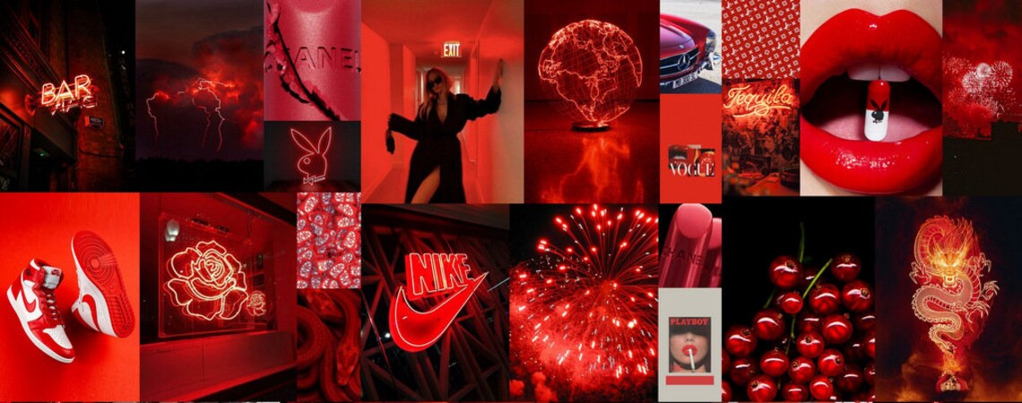 Red Aesthetic Wall Collage Kit 60 Pcs Printable Reddish Bougee Collage ...