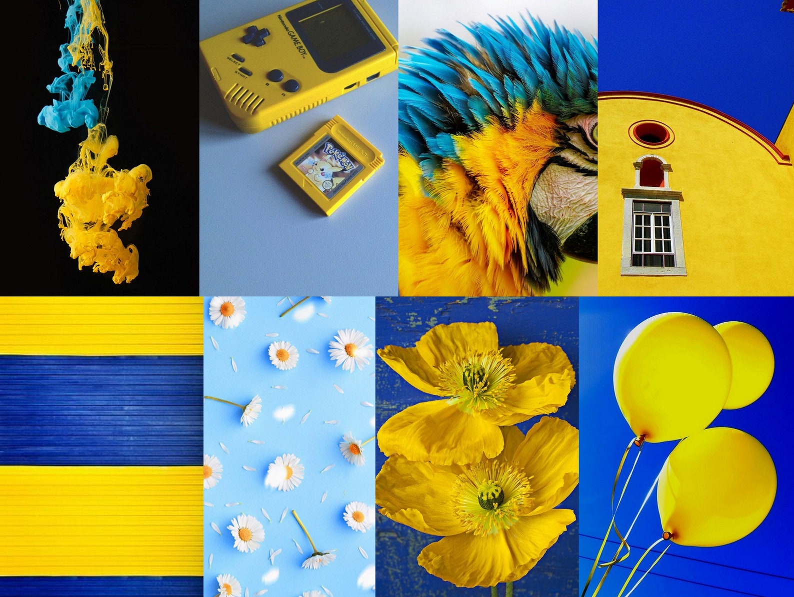 Blue Yellow Aesthetic Wall Collage Kit 100pcs Printable Blue Klein and ...