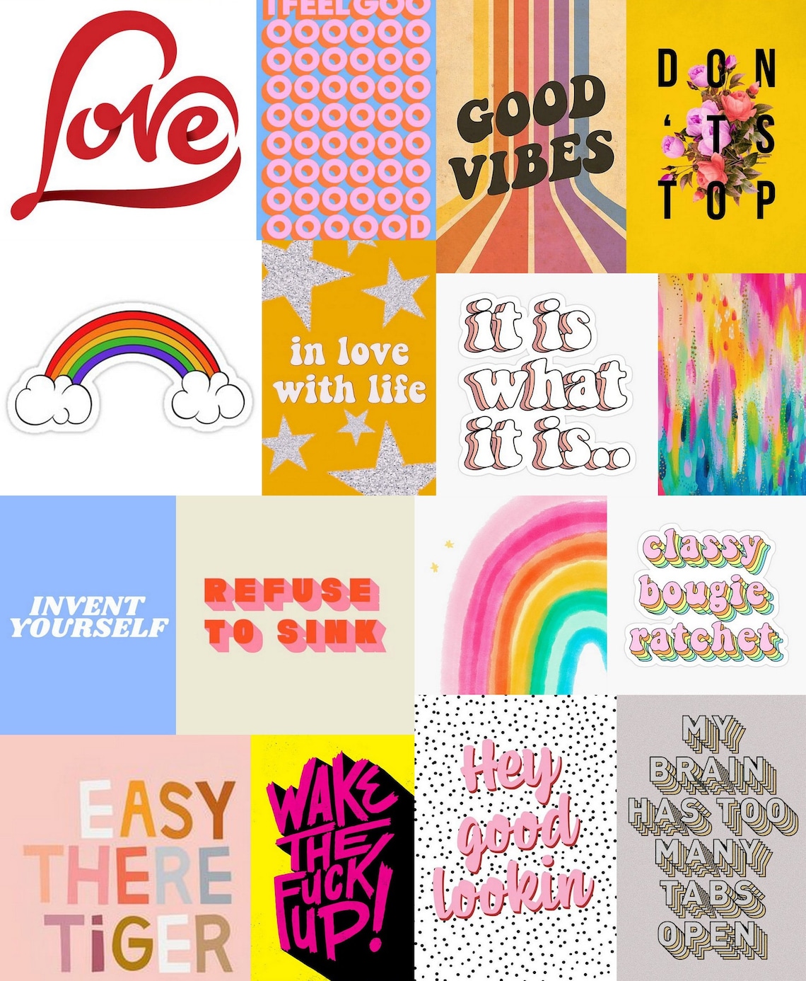 Words and Quotes Aesthetic Wall Collage Kit 90+ Pcs Printable Colorful ...