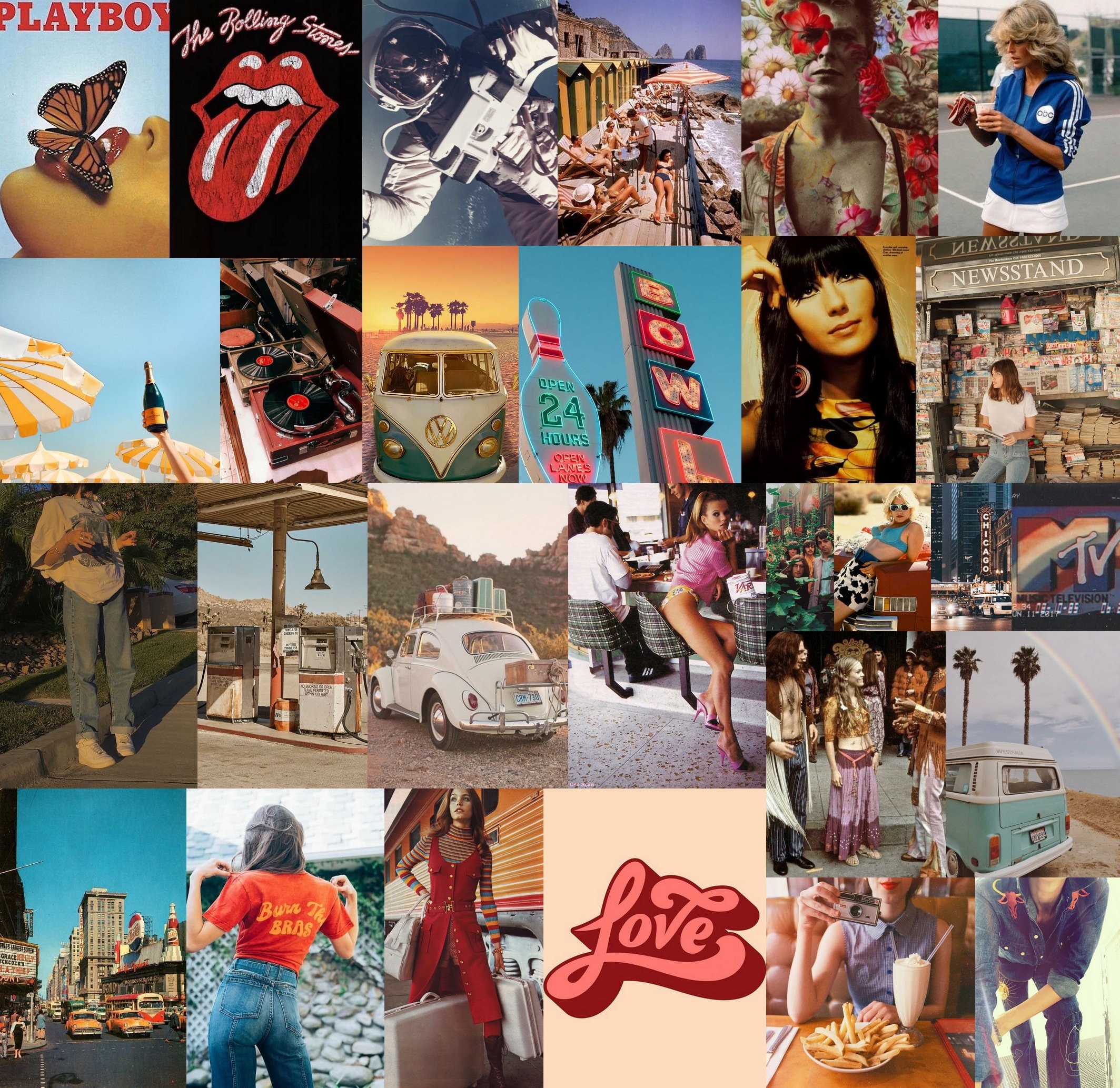 Retro Vintage collage Aesthetic Wall Collage Kit 110 pezzi hippie retrò ...