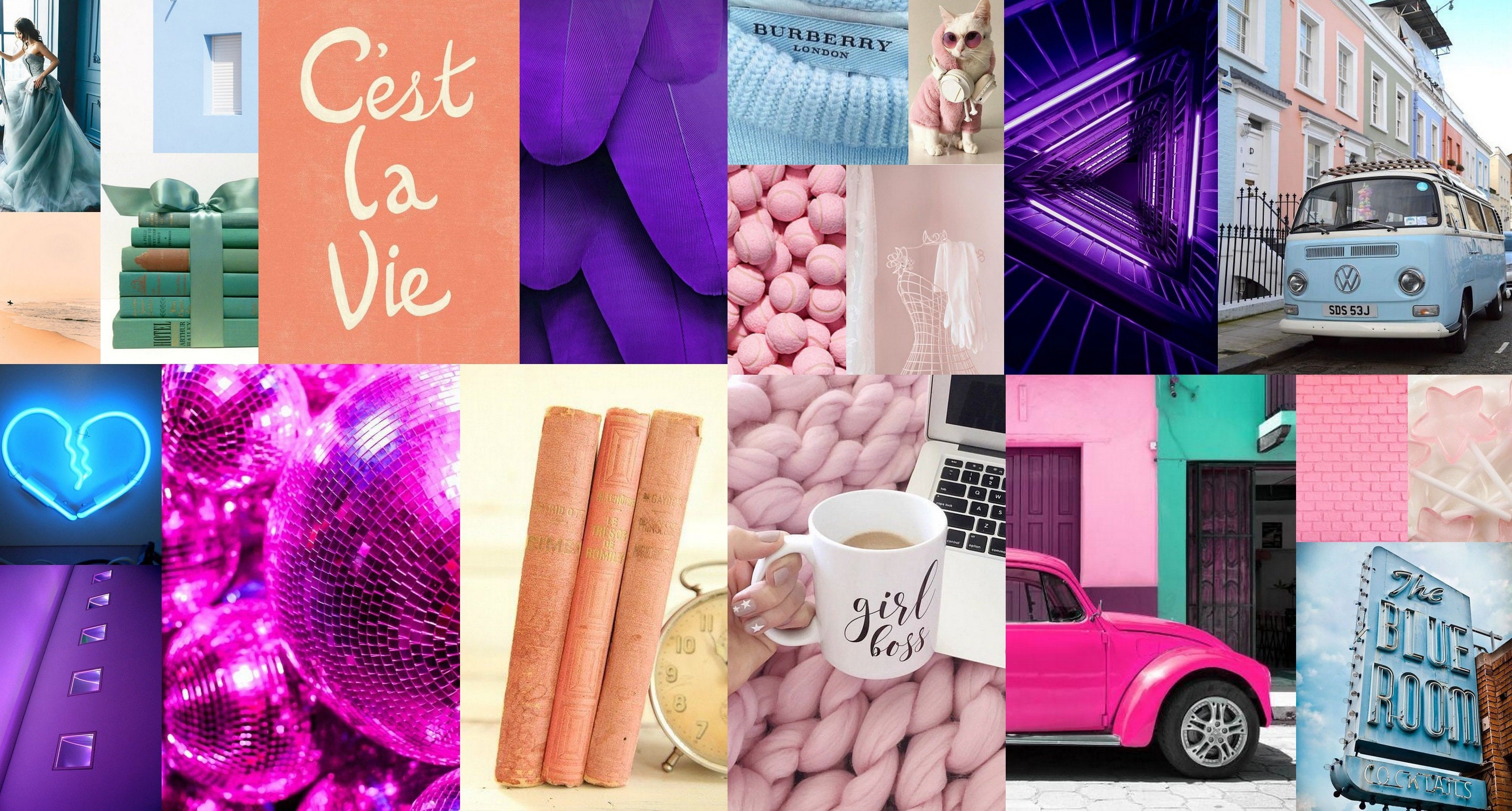 Mix Colors Aesthetic Wall Collage Kit 85pcs Printable Color Mix Blue ...