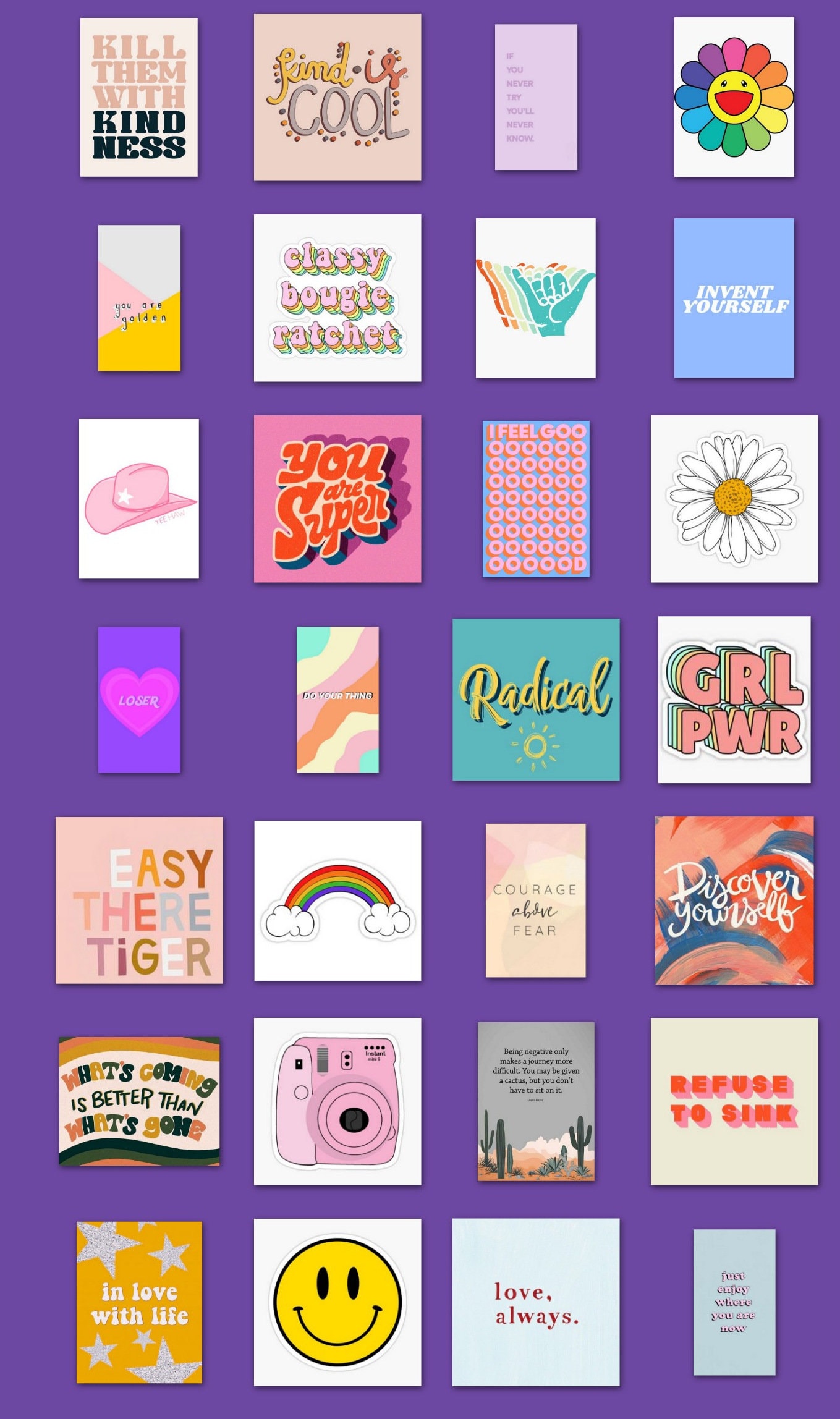 Words and Quotes Aesthetic Wall Collage Kit 90+ Pcs Printable Colorful ...