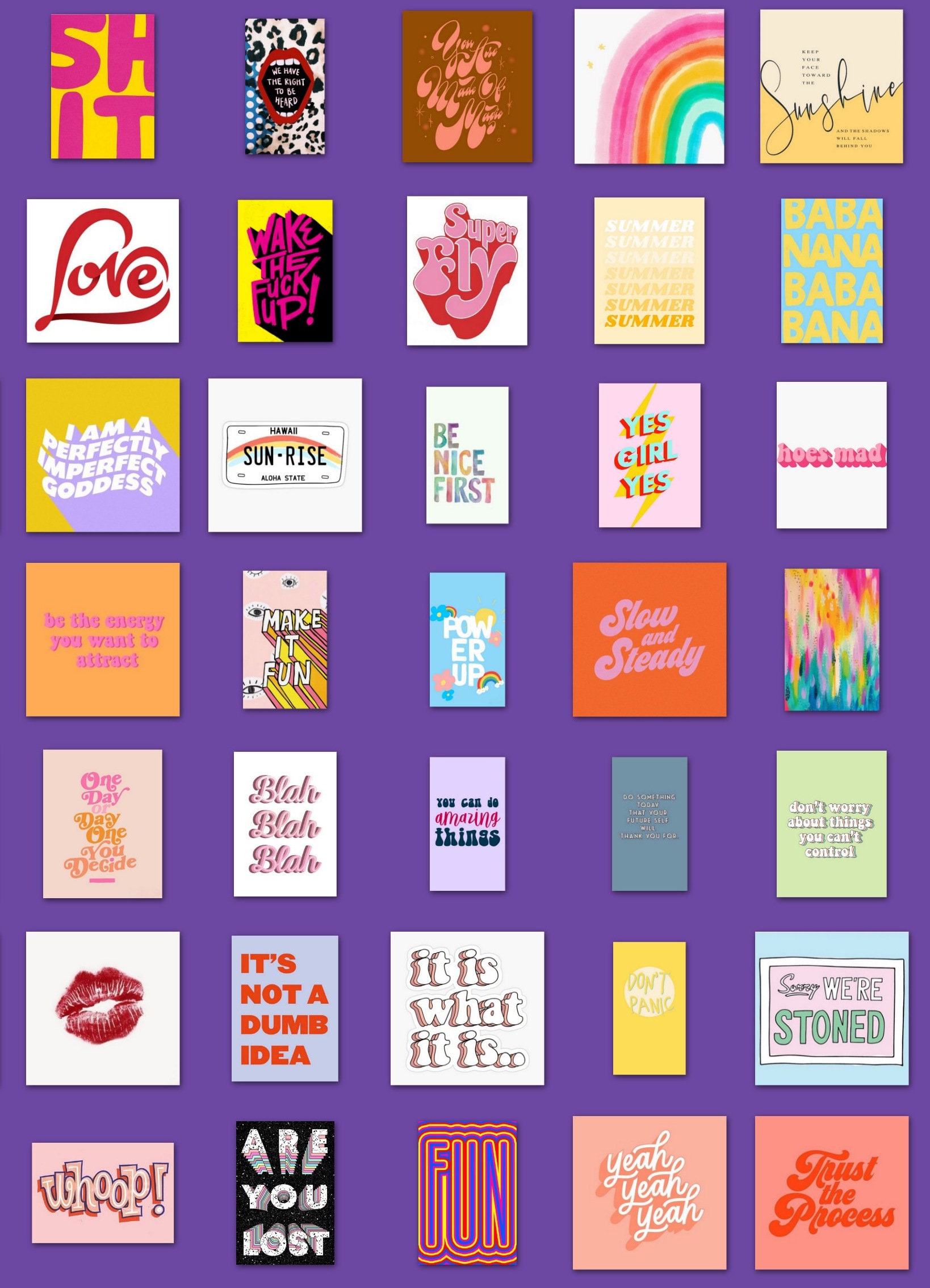 Words and Quotes Aesthetic Wall Collage Kit 90+ Pcs Printable Colorful ...