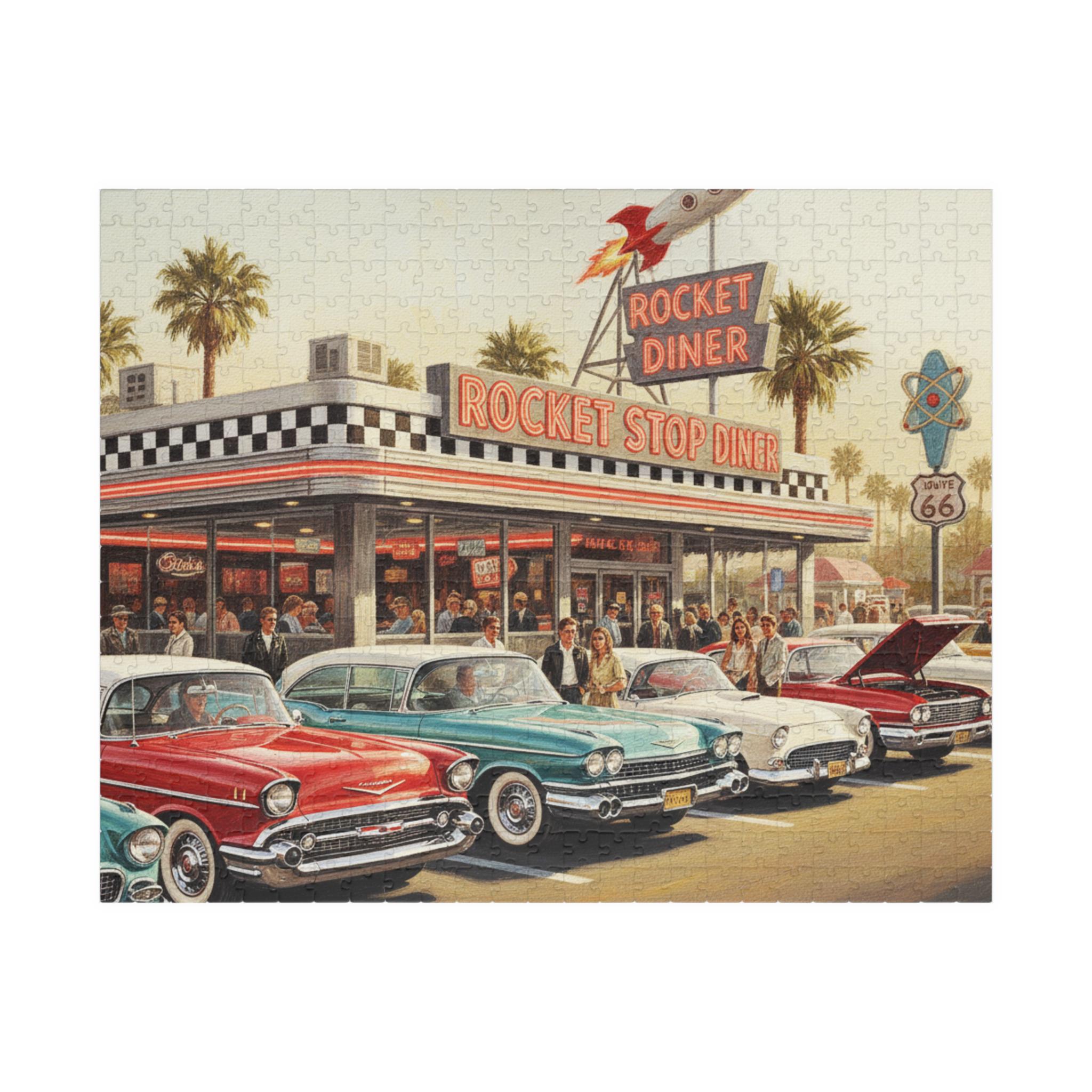 Vintage 1950s Diner Scene Puzzle | Classic Cars Puzzle, Route 66 Rocket ...