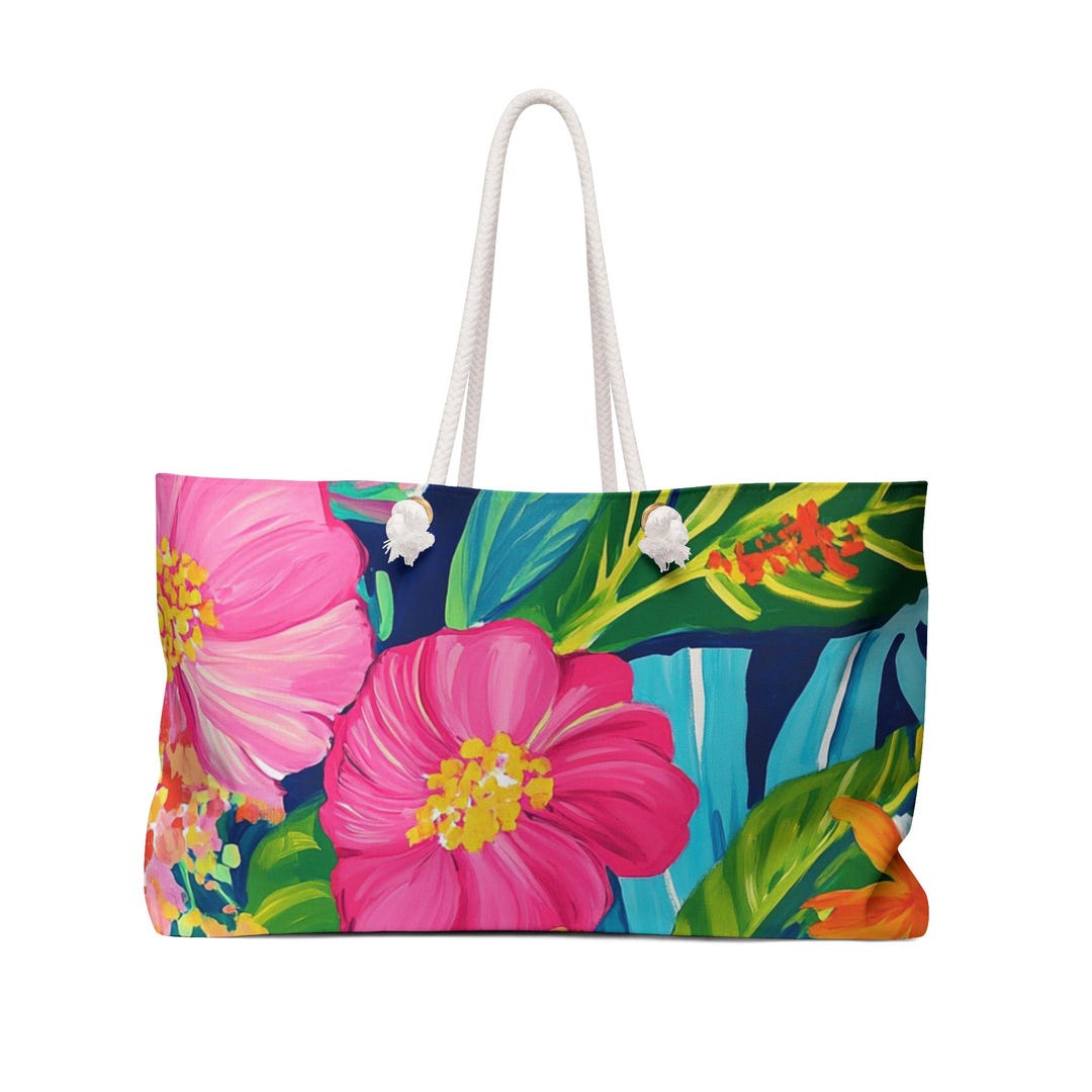 Tropical Floral Weekender Bag, Perfect for Beach Trips, Travel, Gym ...