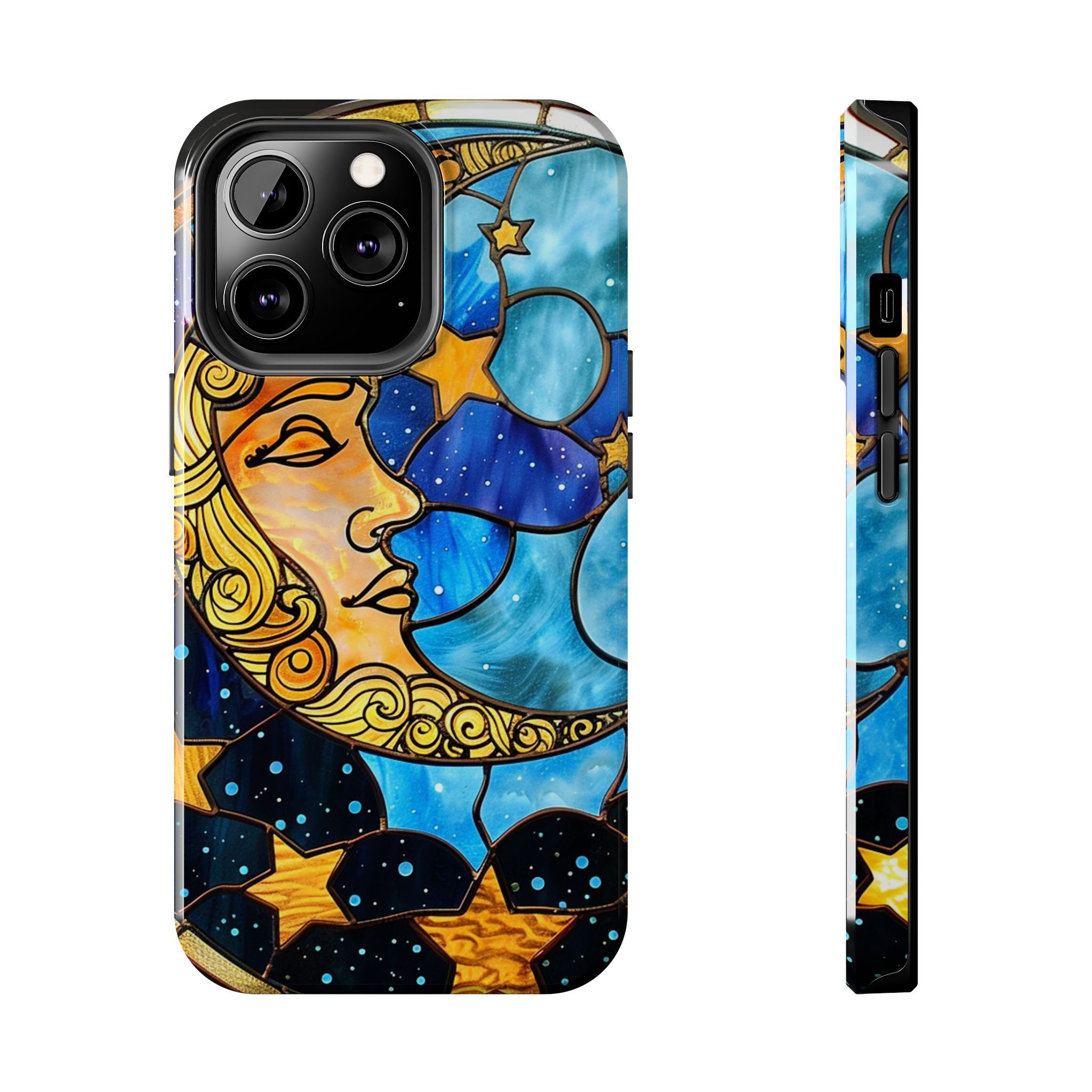Celestial Stained Glass Moon and Stars Phone Case, Stain Glass Tough ...