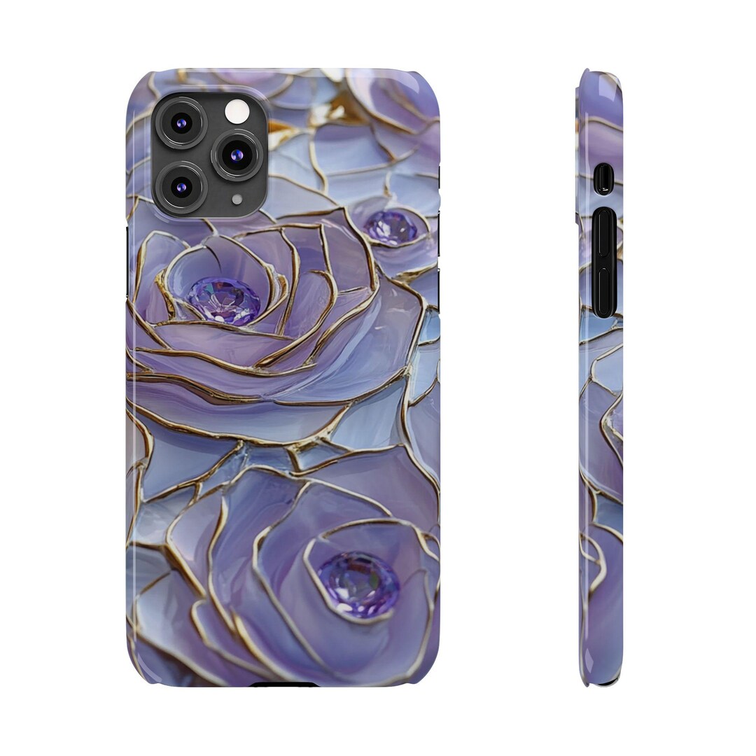 3D Purple Roses Phone Case Faux Stained Glass Floral Phone Case ...