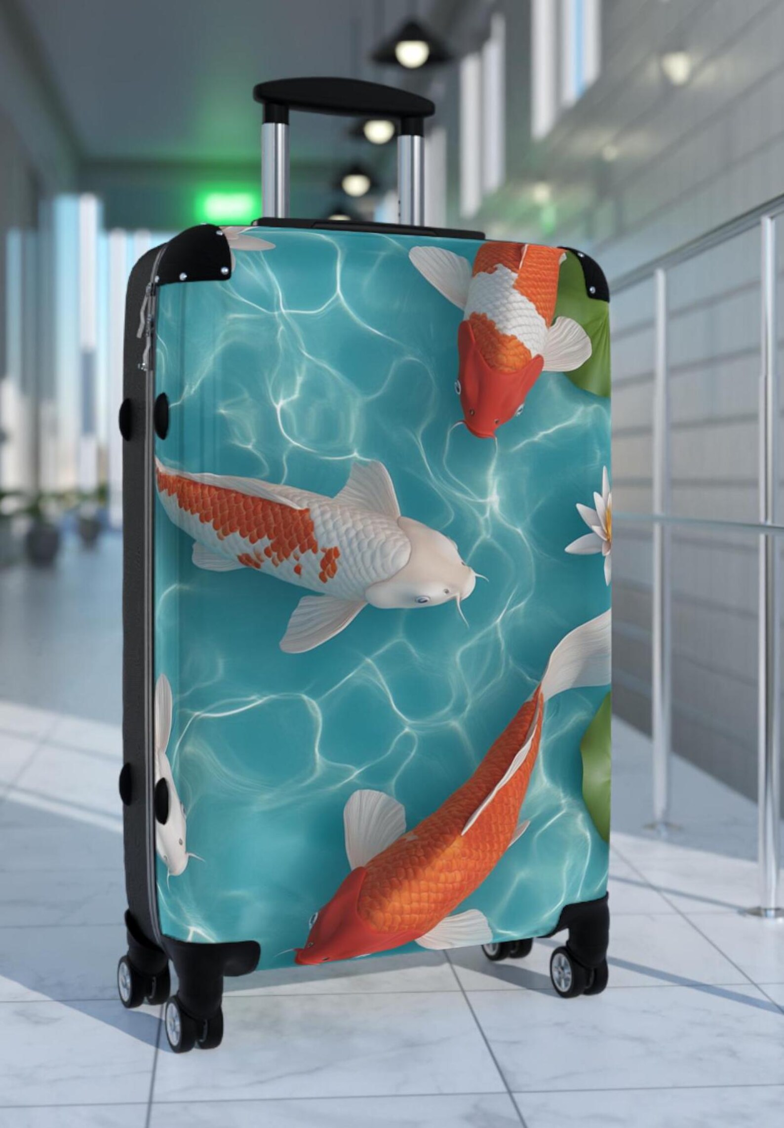 Koi Fish Suitcase Fish and Floral Print Luggage - Koi Fish Lover Gift ...