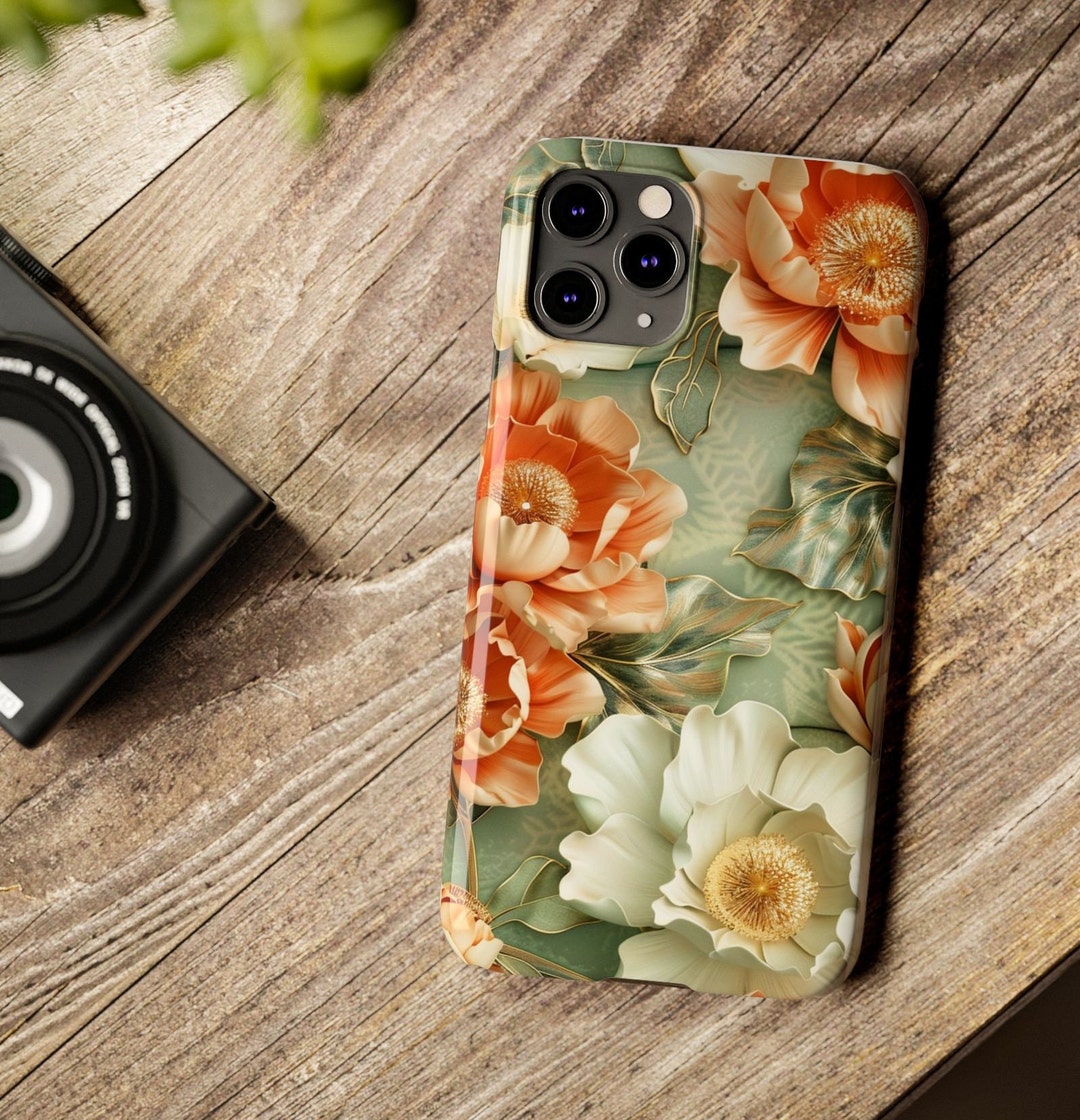 3D Coral and Sage Flower iPhone Case - Pretty iPhone Cover - Slim Phone ...