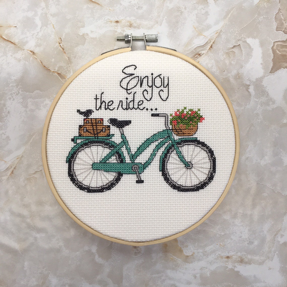 Enjoy the Ride Completed Cross Stitch Bicycle Art Wall Art - Etsy