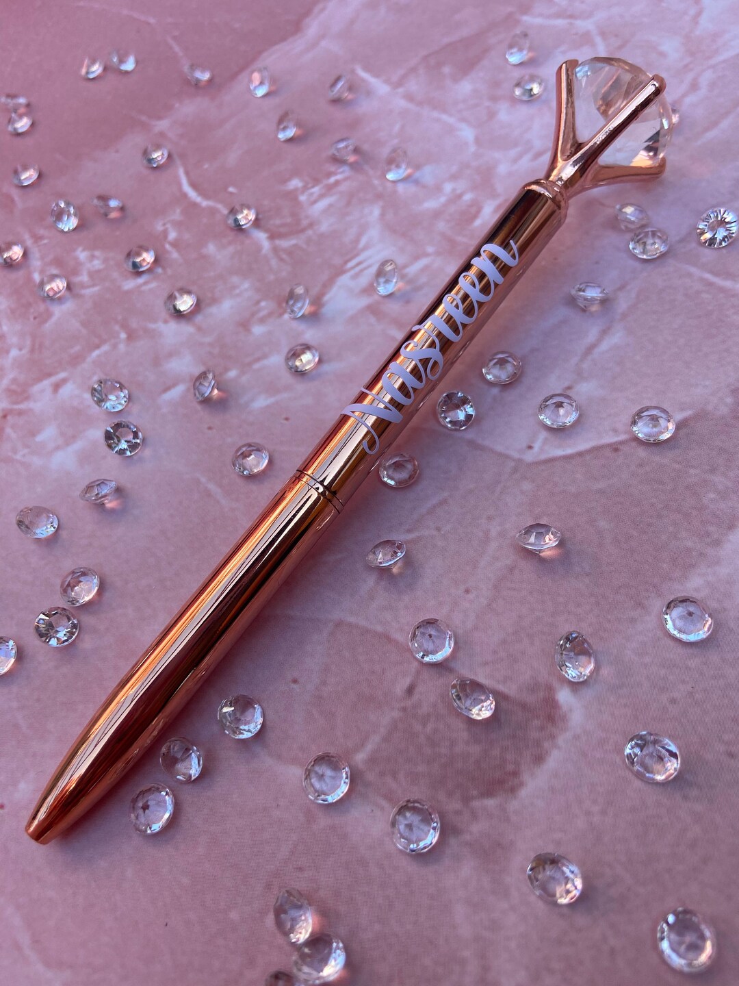 Personalised Rose Gold Diamond Pen Custom Pen Bridesmaid Gift Gift Back ...