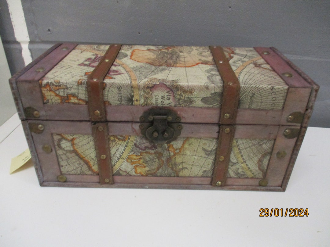 Small Wooden Storage Box With Map of the World Pattern - Etsy
