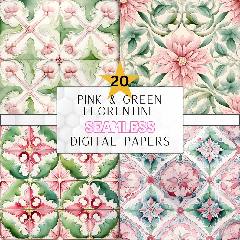 Florentine Style Seamless Digital Papers 12x12 Inch 300dpi, Pink and ...