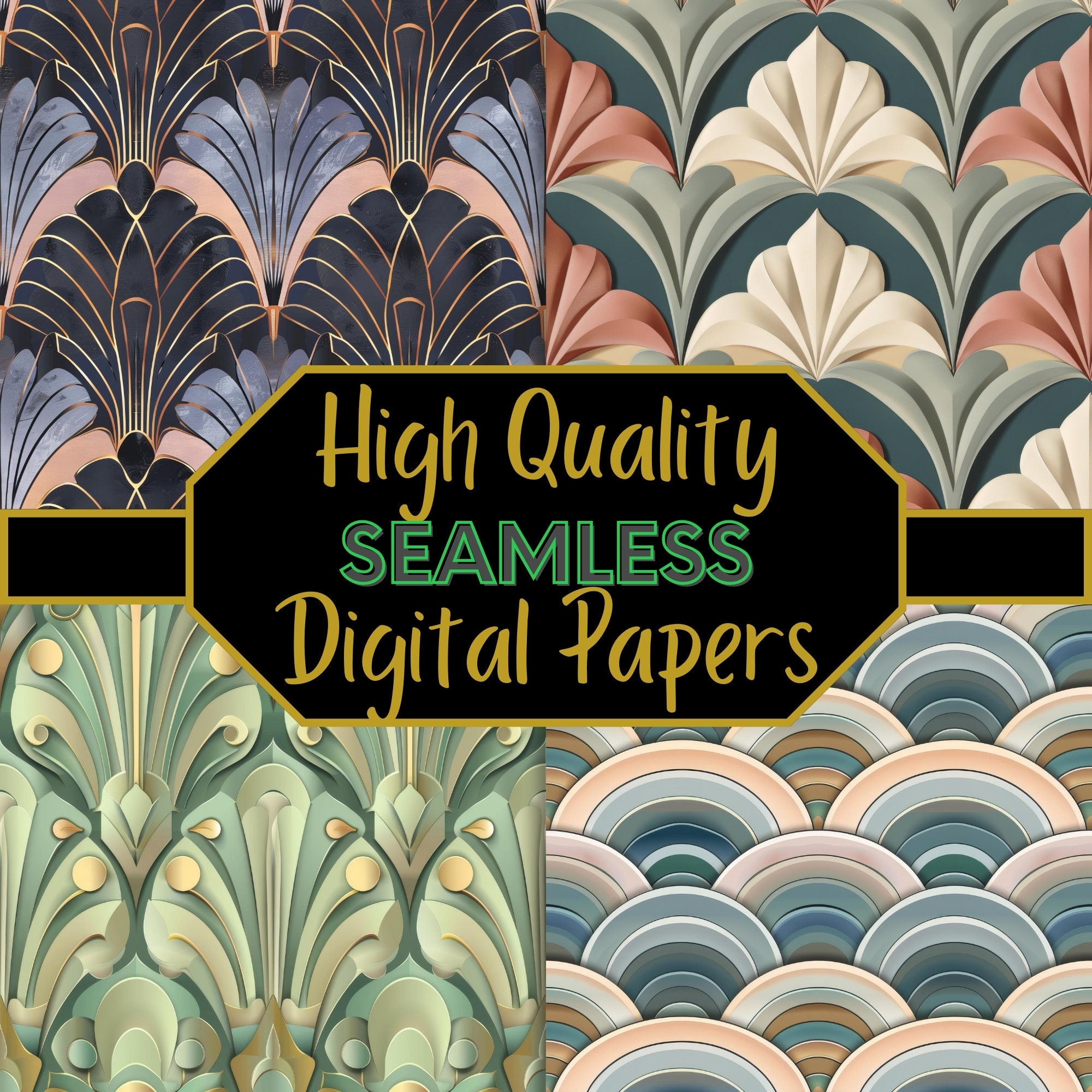 Art Deco Digital Paper Pack, Seamless Pattern Designs, 12x12 ...