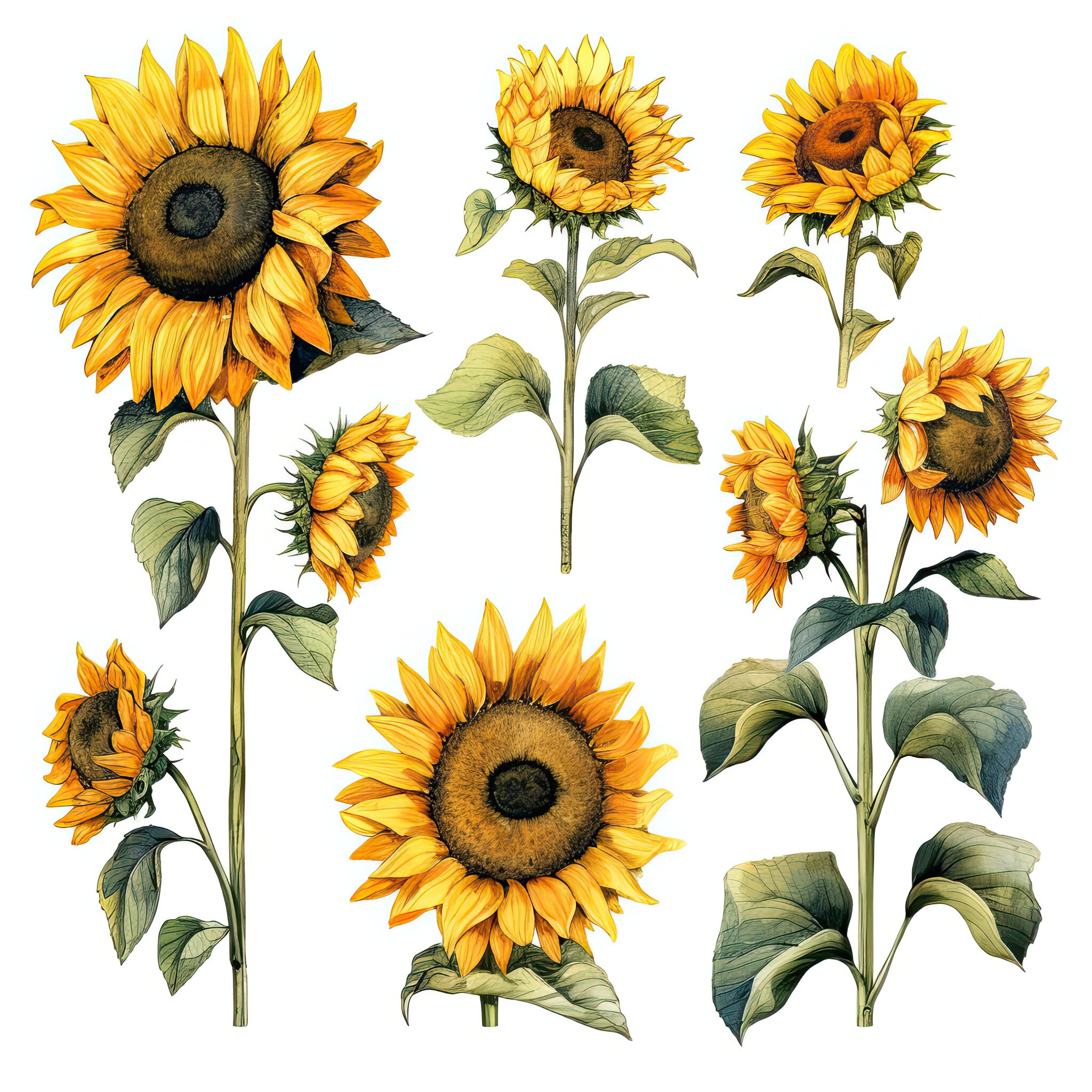 Sunflower Clip Art Bundle, Fall Autumn Floral Pngs, Digital Download ...