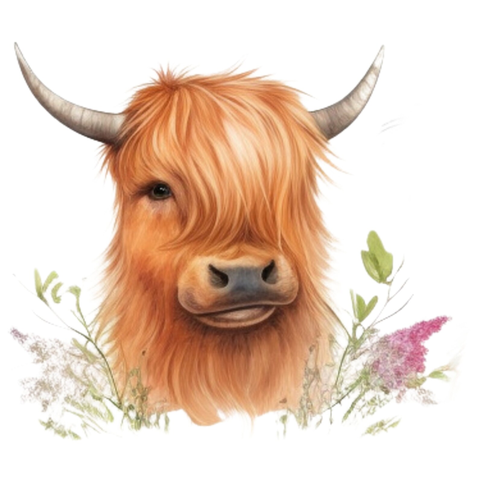 Highland Cow Clip Art Bundle, Wildflowers Cow , Digital Download ...