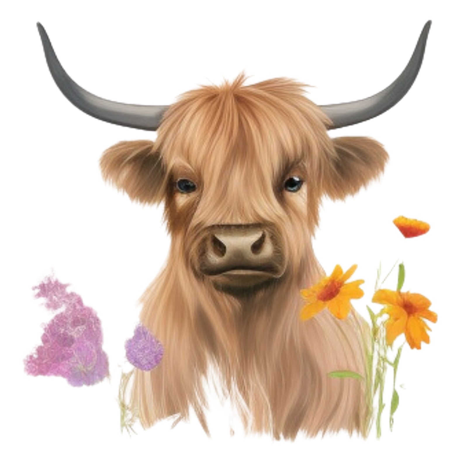 Highland Cow Clip Art Bundle, Wildflowers Cow , Digital Download ...