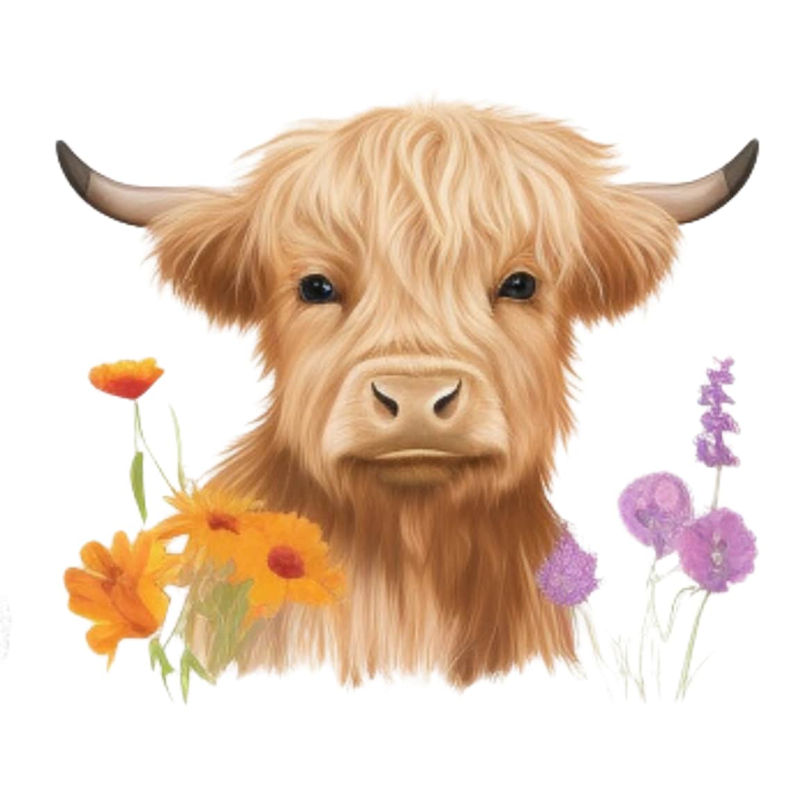 Highland Cow Clip Art Bundle, Wildflowers Cow , Digital Download ...