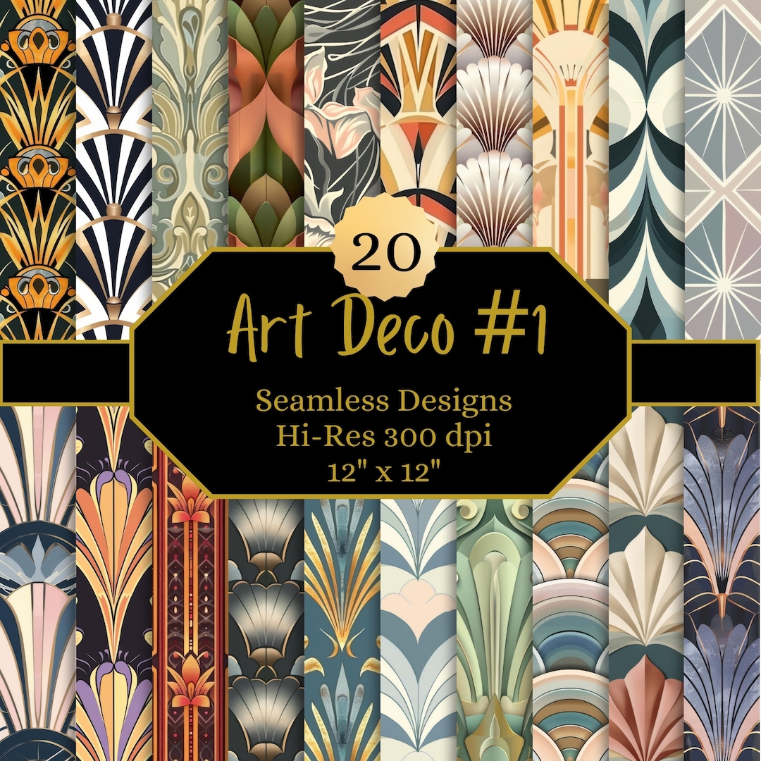 Art Deco Digital Paper Pack, Seamless Pattern Designs, 12x12 ...