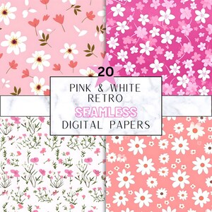 Pink and White Floral Digital Paper, Seamless Pattern Designs, 12x12 ...