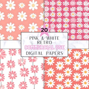 Pink and White Floral Digital Paper, Seamless Pattern Designs, 12x12 ...
