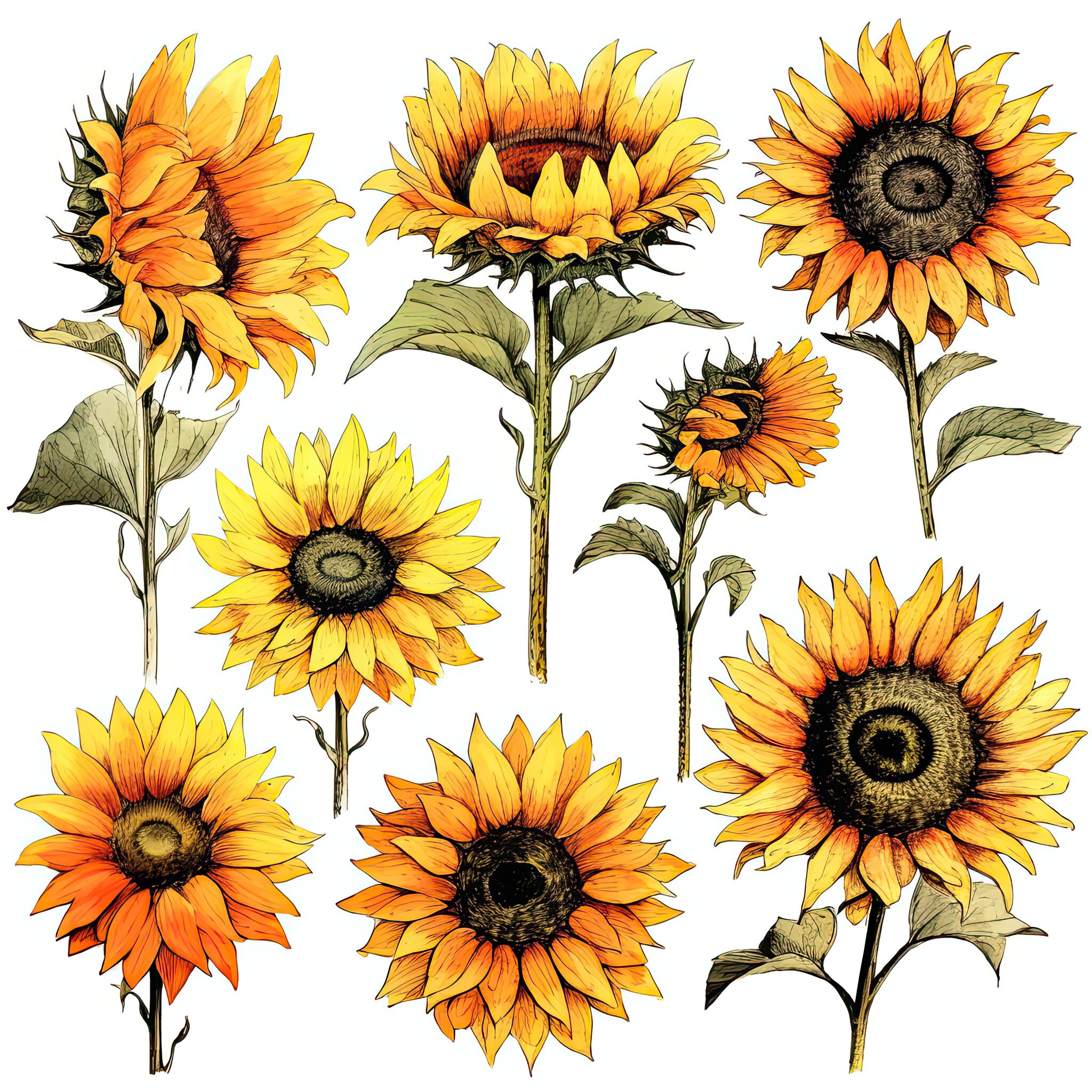 Sunflower Clip Art Bundle, Fall Autumn Floral Pngs, Digital Download ...