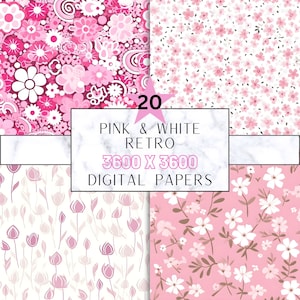 Pink and White Floral Digital Paper, Seamless Pattern Designs, 12x12 ...