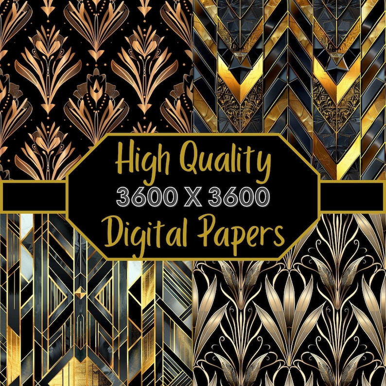 Metallic Art Deco Digital Paper Pack, Seamless Pattern Designs, 12x12 ...