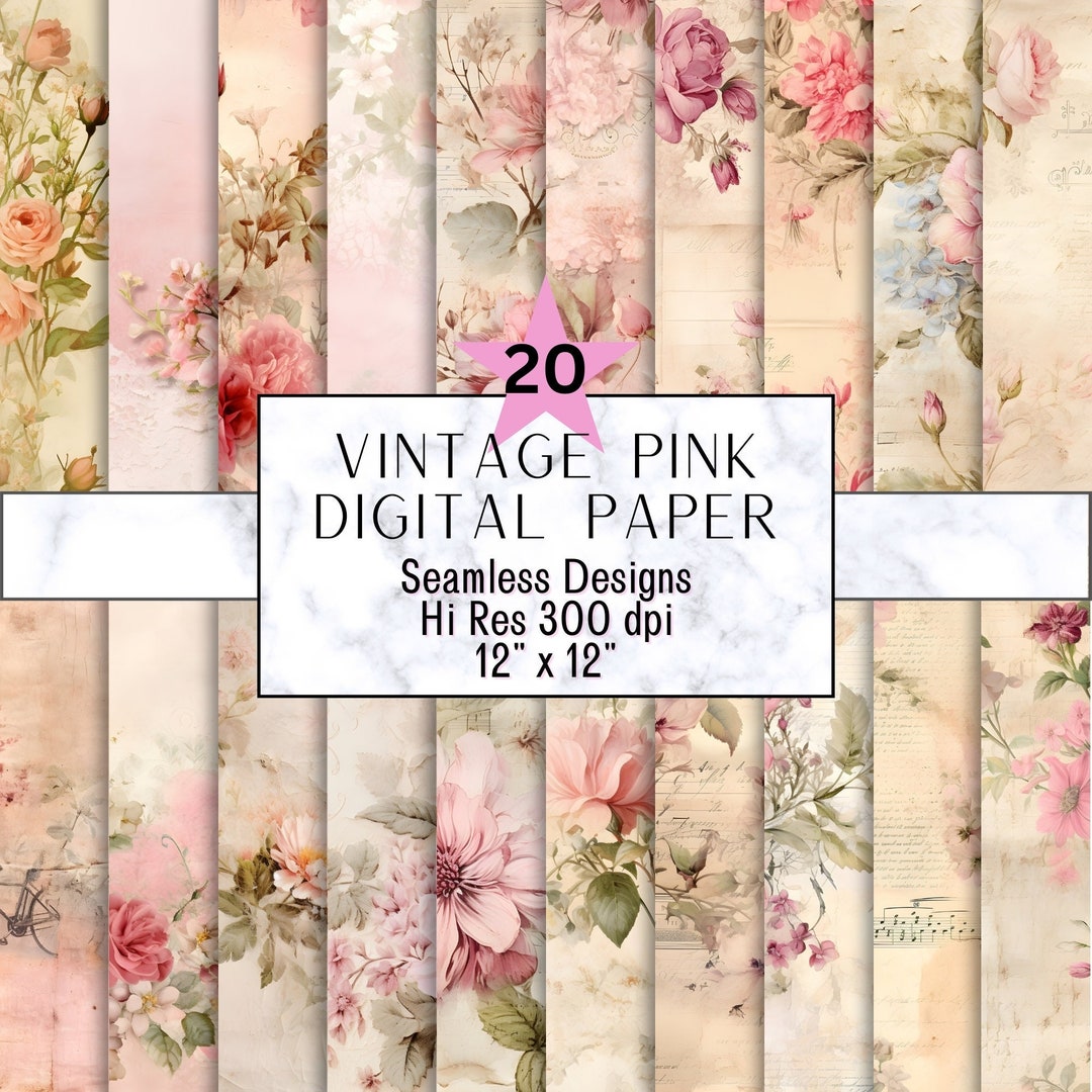 Vintage Blushing Pink Floral Digital Papers, Junk Journal Seamless ...