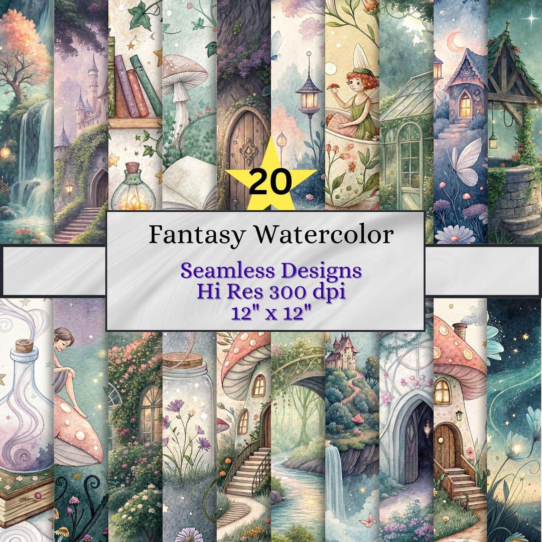 Fantasy Watercolor Seamless Digital Paper Pack, Fairytale Junk Journal ...