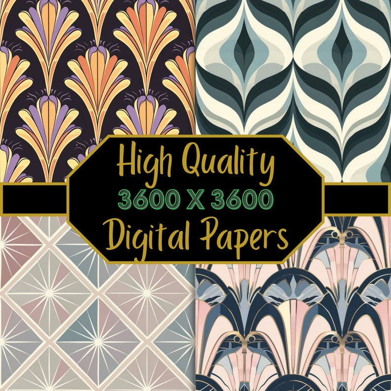 Art Deco Digital Paper Pack, Seamless Pattern Designs, 12x12 ...